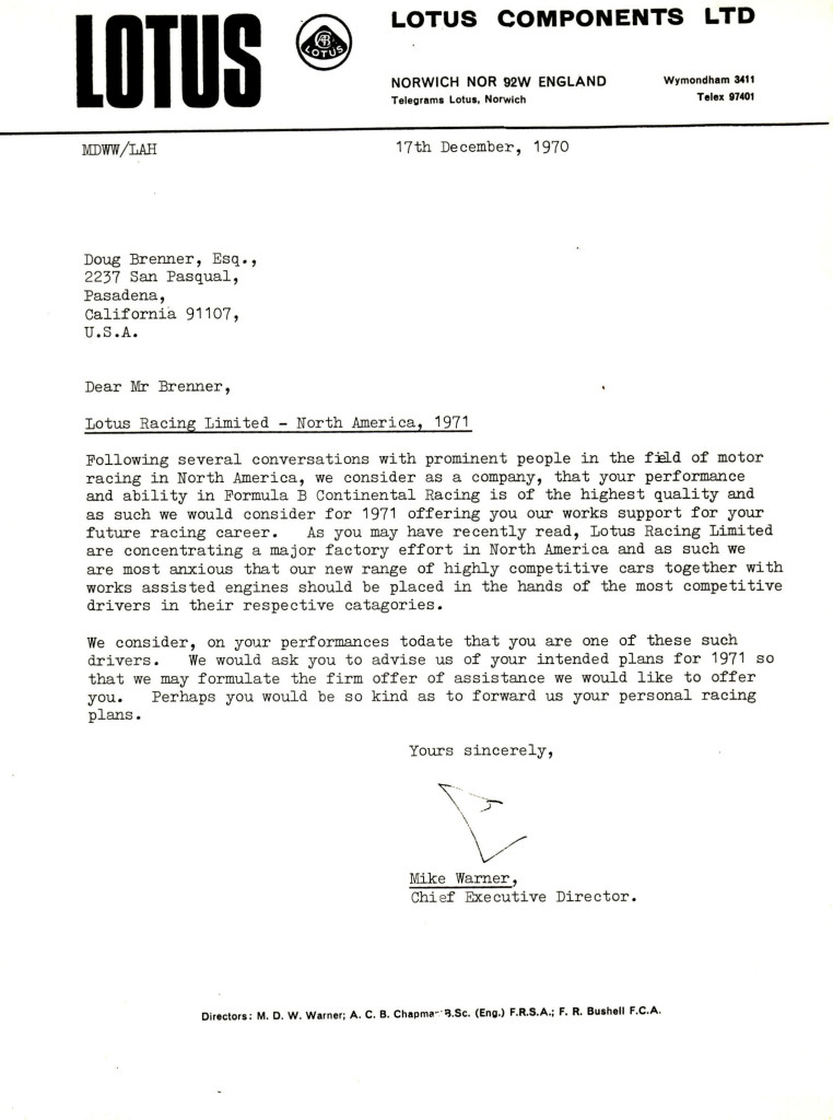 Lotus Letter 3 - BRENNER SHOCKS